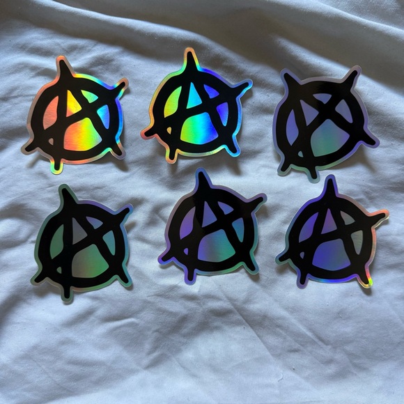 Other | New Bundle Of Six Anarchy Stickers Silver Black And Iridescent ...